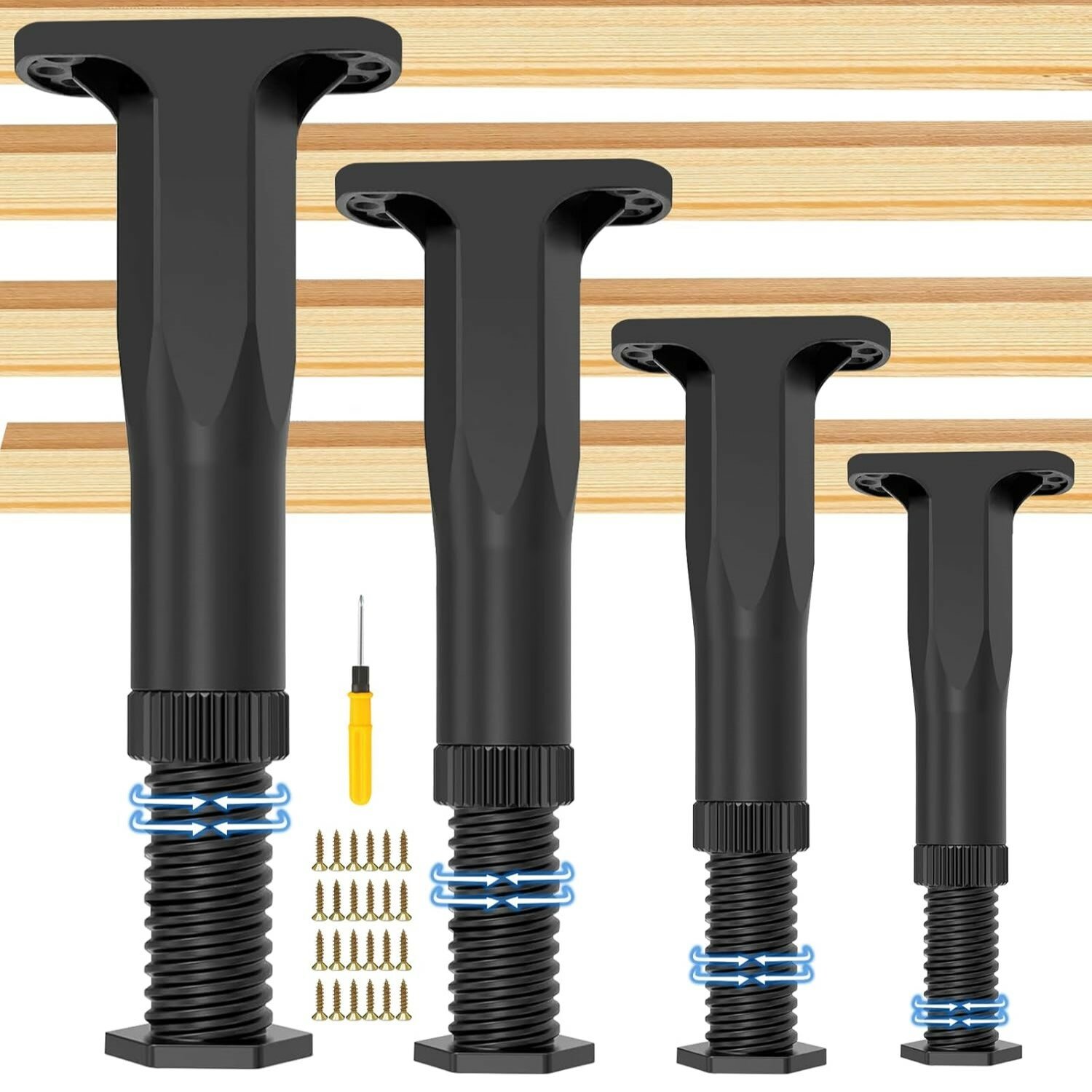 Мебельные телескопические опорные ножки из 4шт, с винтами и отвертками, подходят для каркасной мебели дивана (черный)