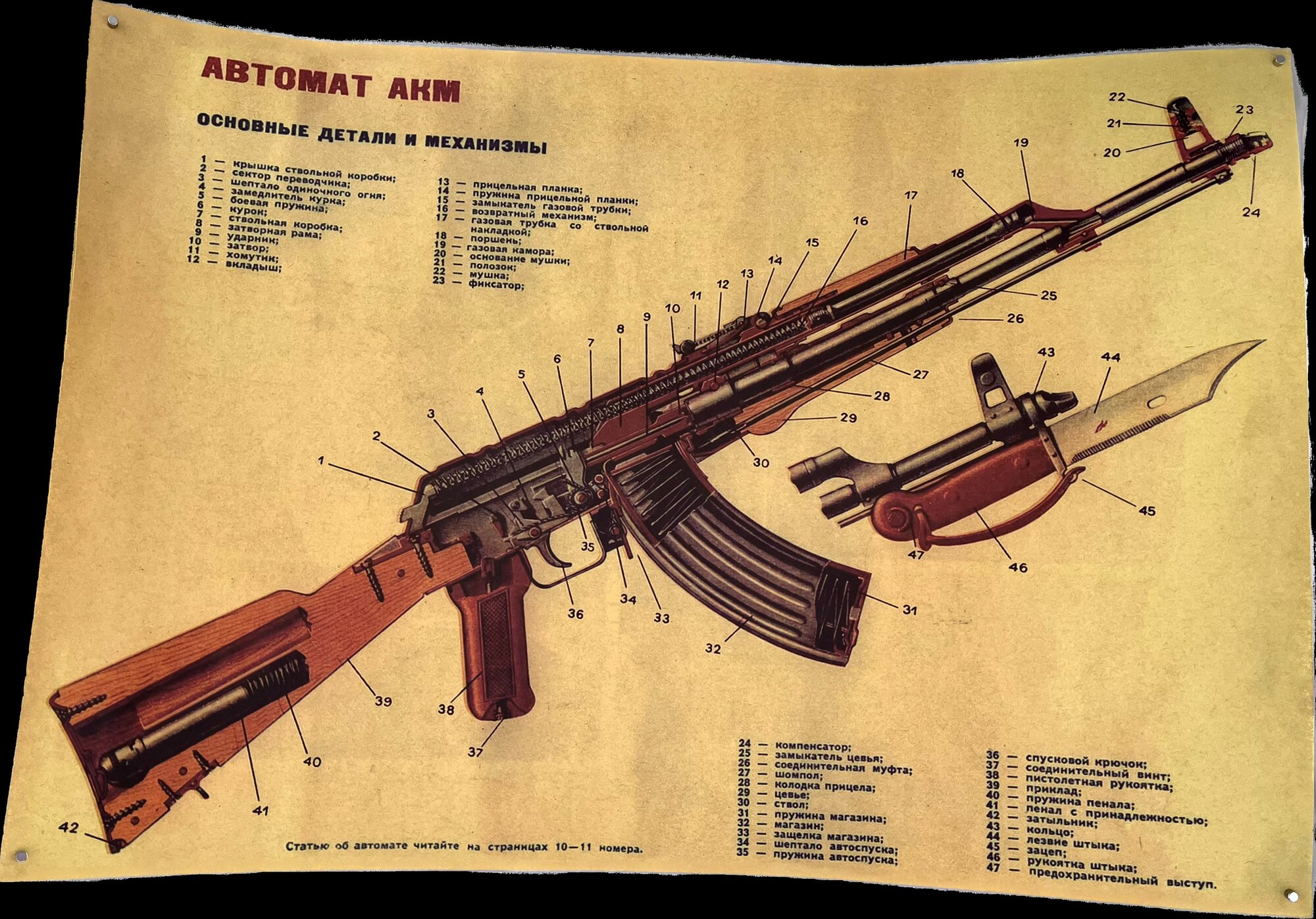 Постер "Автомат Калашникова ПКМ", бумага, без рамы, 35х50 см. Учебный плакат на стену, наглядное пособие для интерьера.