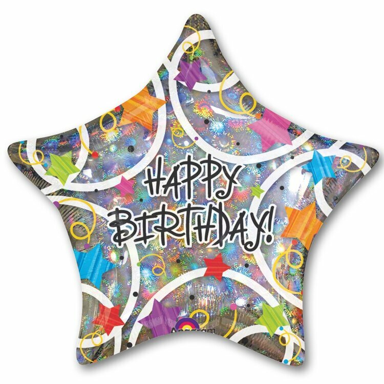Воздушный шар Anagram джамбо Happy Birthday Звезды разноцветные блеск, P45