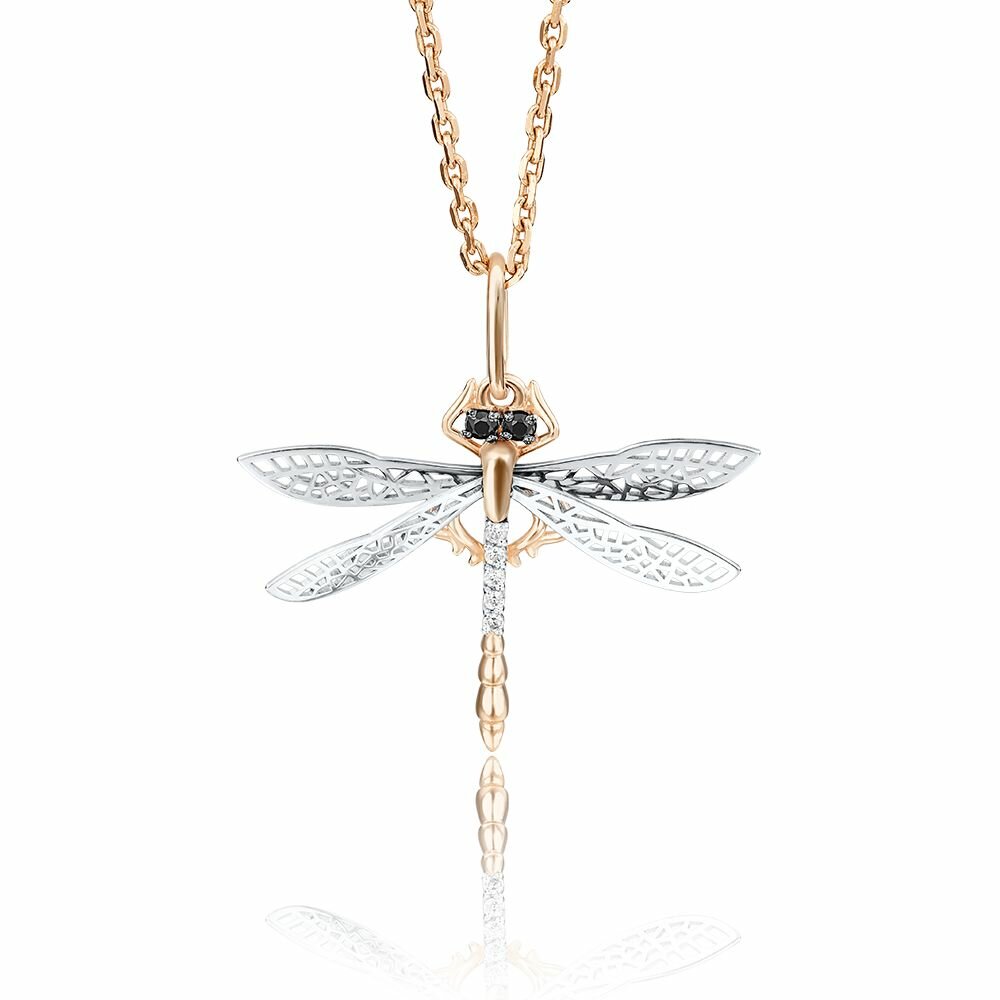 Подвеска, комбинированное золото, 585 проба, родирование, фианит