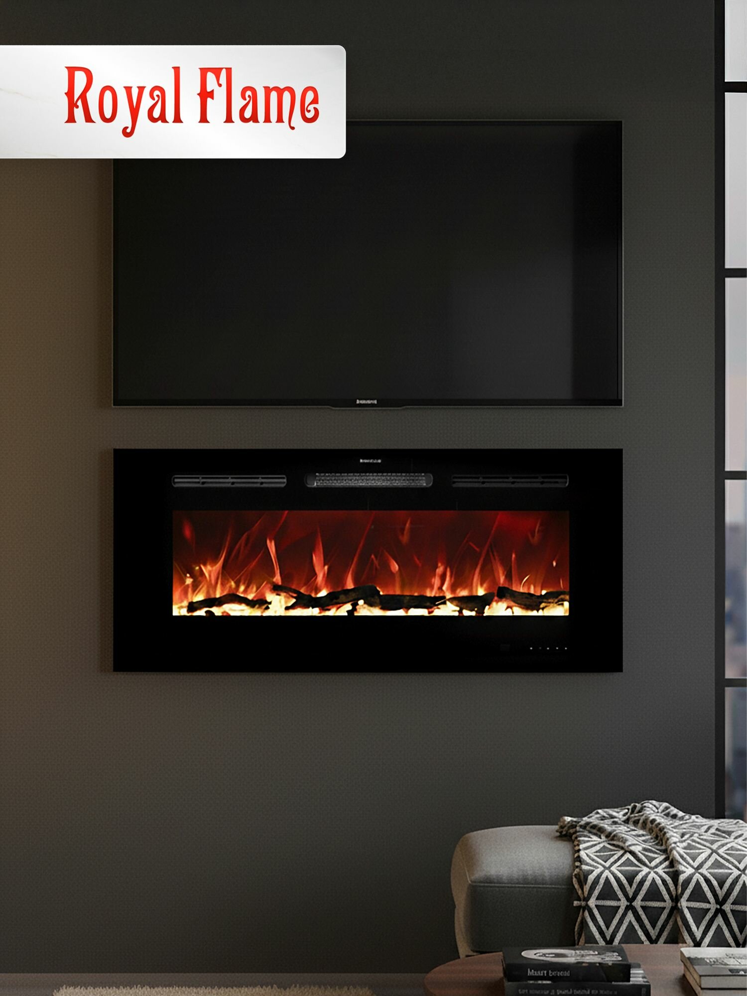 Камин электрический декоративный Royal Flame Galaxy 50, навесной, со звуком, 13 вариантов цветов, пульт, обогрев на 1,5 кВт