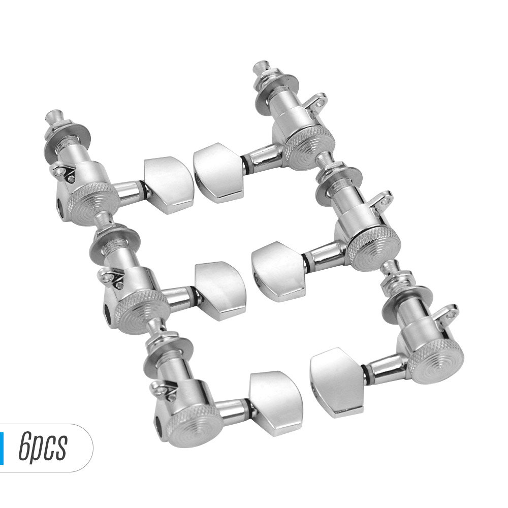 Набор из 6 штук гитарных стальных гитарных станочных головок с блокировкой 3L3R для акустических электрогитар, запчасти для замены с монтажными винтами и втулками, серебристые