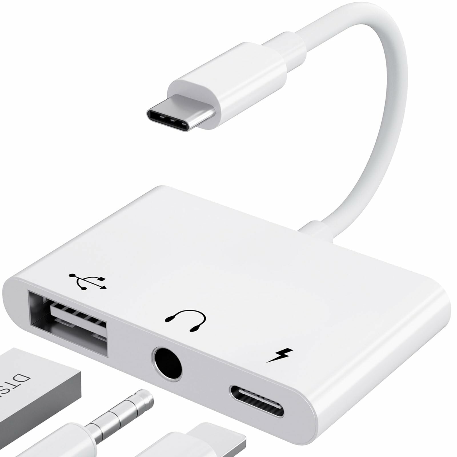 Адаптер USB-C to USB 3-в-1 (включает адаптацию для iPhone, аудиоинтерфейс 3.5mm и функцию быстрой зарядки, совместим с большинством устройств Type-C), 1 шт.