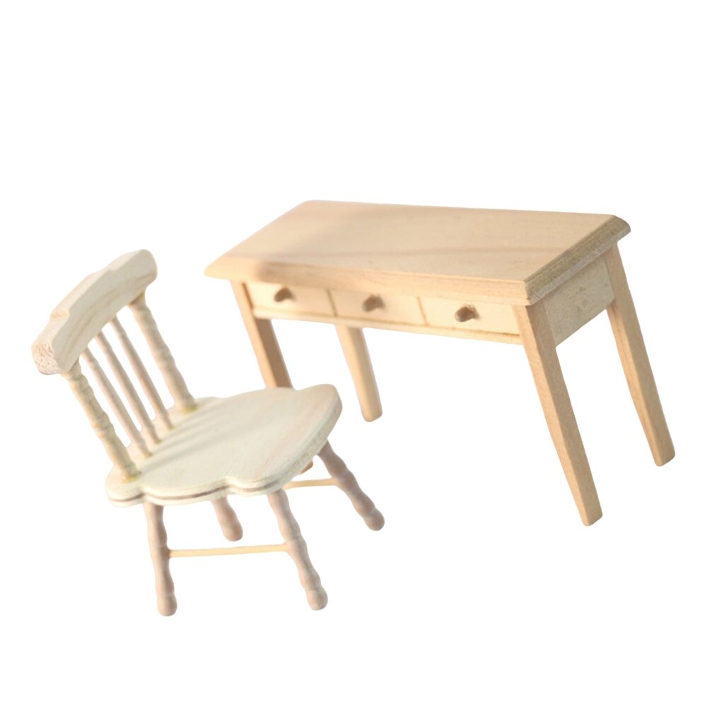 Миниатюрный неокрашенный деревянный стул для кукольного домика, письменный стол, набор для моделирования, рукоделия и создания декораций для кукольного домика.