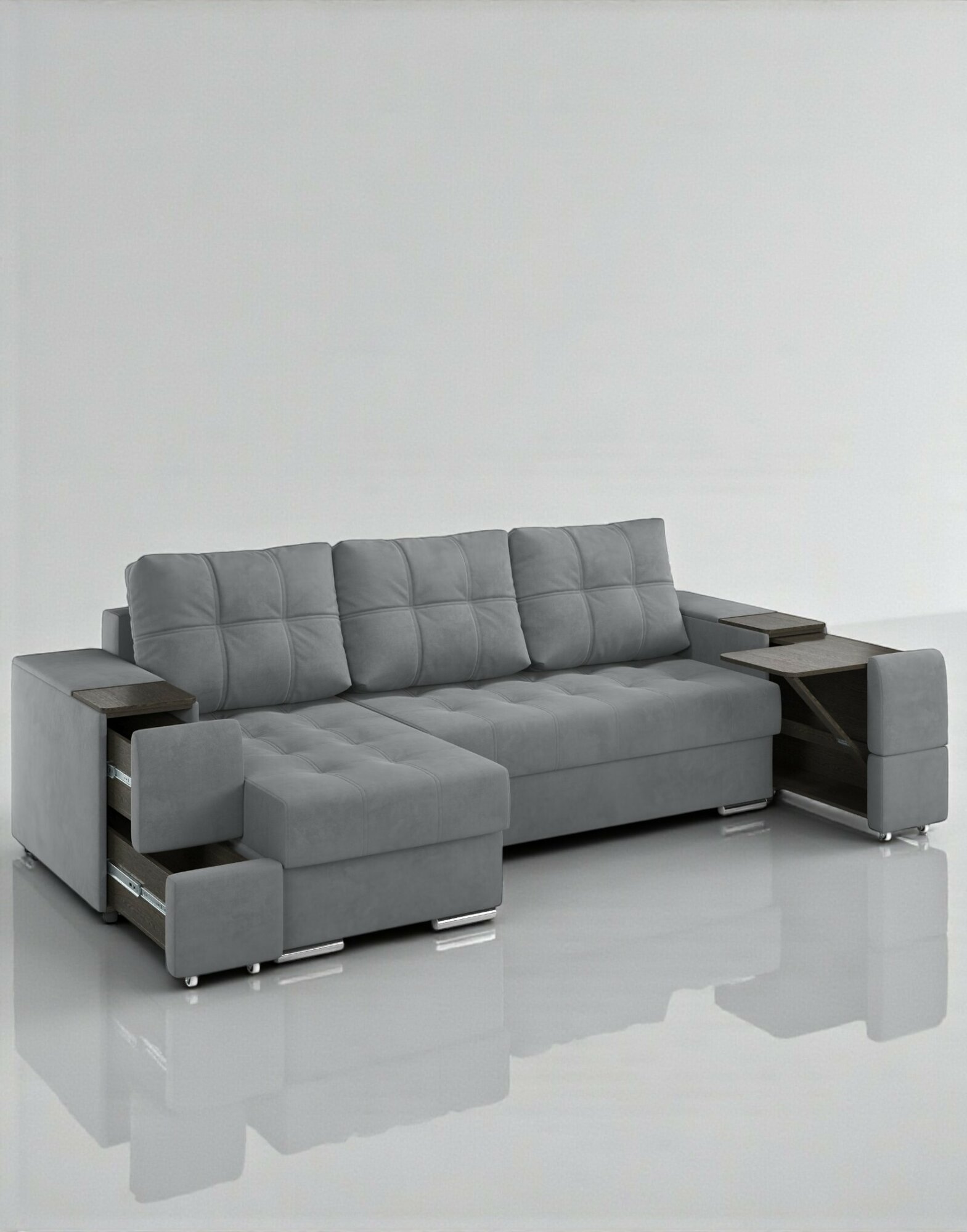 Угловой диван Бруклин, пантограф, независимый пружинный блок, металлический каркас, с журнальным столиком