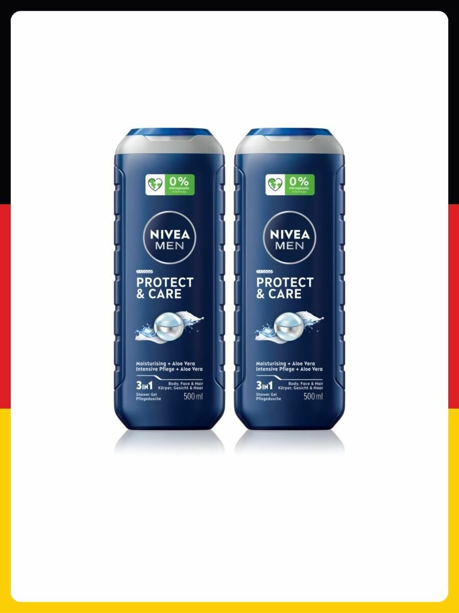 Средство для душа Nivea Men Protect & Care Shower Gel for face, body and hair, 2x500 мл