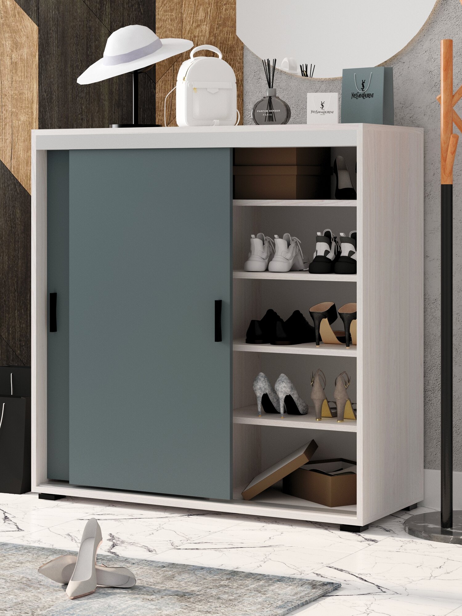 Есэндвич Депо-4 Тумба-купе для обуви с полками 100х102х40 см (Анкор белый/Базальт)