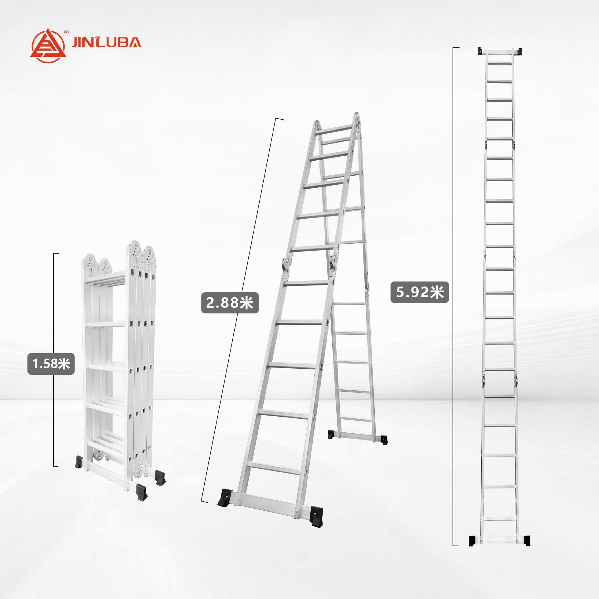 Утолщенная многофункциональная 5-ступенчатая лестница-трансформер 5,92 м