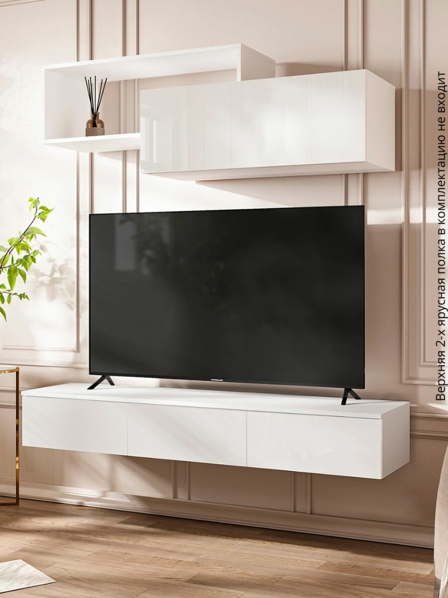 Полка косметическая Норд 1502х220х350 Белый/Белый глянец, с выдвижными ящиками, МИФ