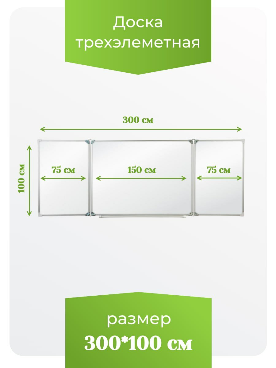 Доска трёхэлементная магнитная полимерная, МелМар, 3000х1000 мм, (маркерная)