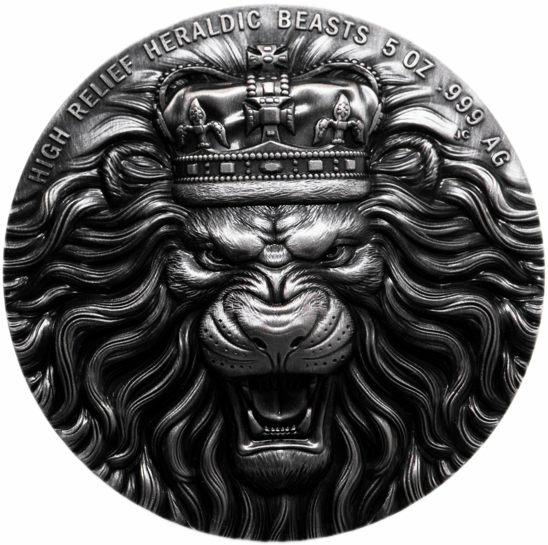 Тристан-да-Кунья 5 фунтов 2022 "Геральдические чудовища: Лев" в футляре с сертификатом, Серебро 999, в сохранности UNC