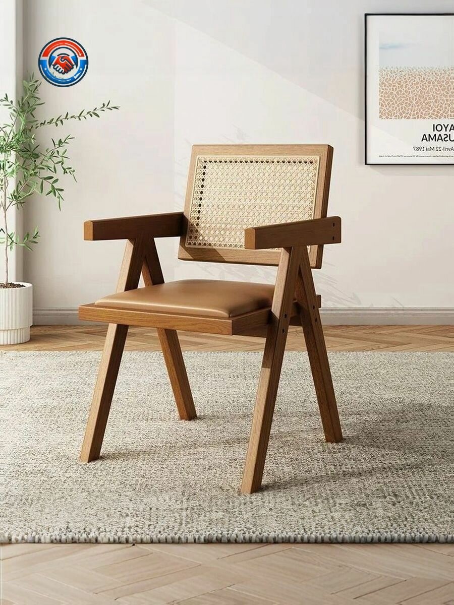 Ретро обеденный стул из массива дерева, эргономичный стул с ротанговой подушкой для кухни и столовой, классический деревянный стул для дома и кафе, устойчивый и долговечный дизайнерский стул в винтажном стиле