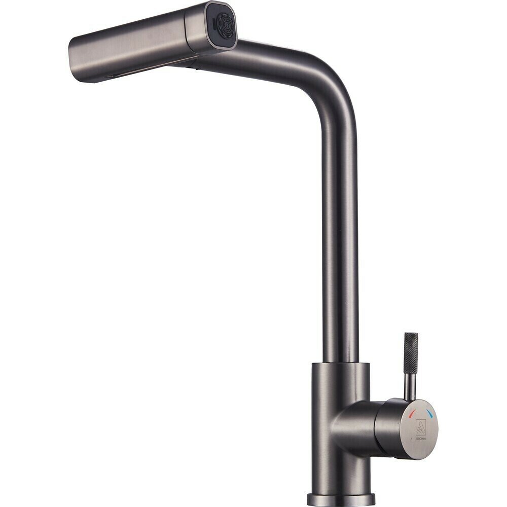 Смеситель для кухни ARGOtech Solid оружейная сталь с высоким изливом с водопадом с вытяжной лейкой однорычажный (35-16/3P SOLID gun grey)