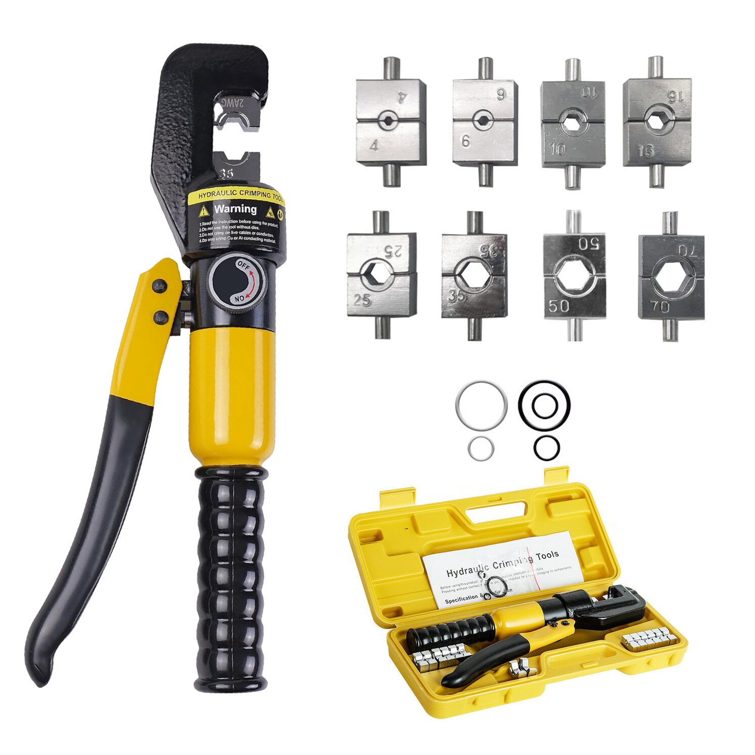 Пресс-клещи гидравлические, 12 AWG - 2/0 AWG для кабельных наконечников, инструмент для набор из 8 сменных матриц
