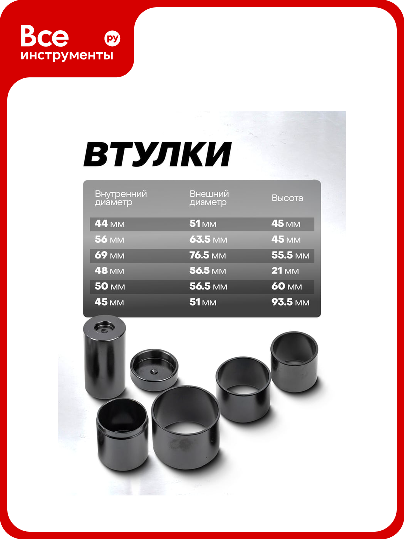 Съемник сайлентблоков и подшипников с набором оправок ROCKFORCE 10 предметов, в кейсе RF-909T2(17008)