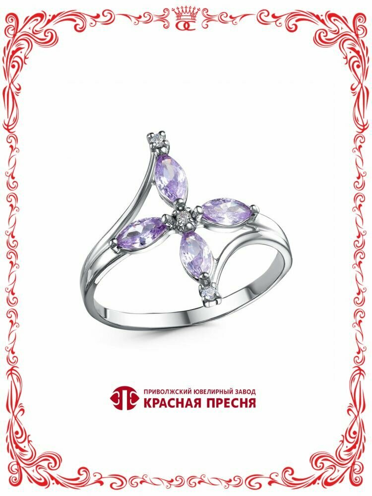 Кольцо, серебро, 925 проба, платинирование, фианит