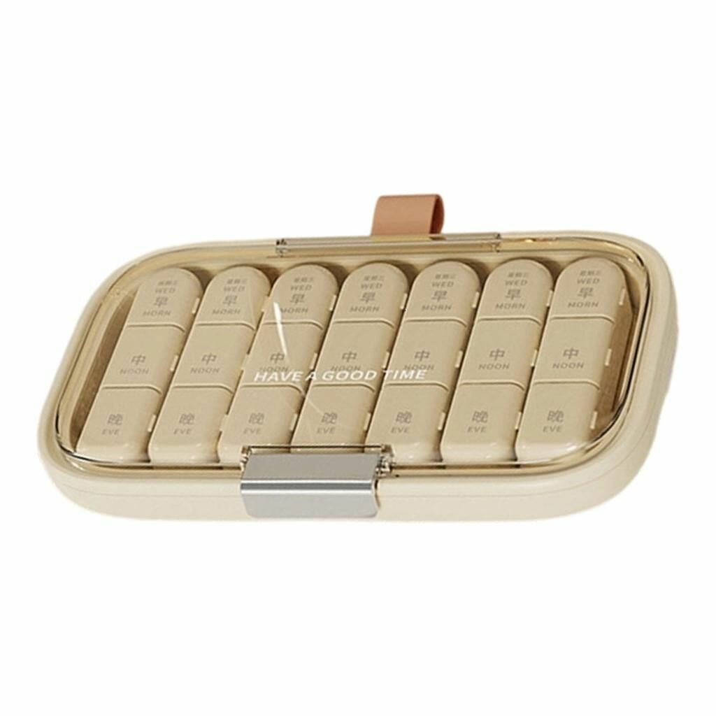 7-дневный контейнер для лекарств с герметичными силиконовыми перегородками на 21 отсек, Кремово - белый