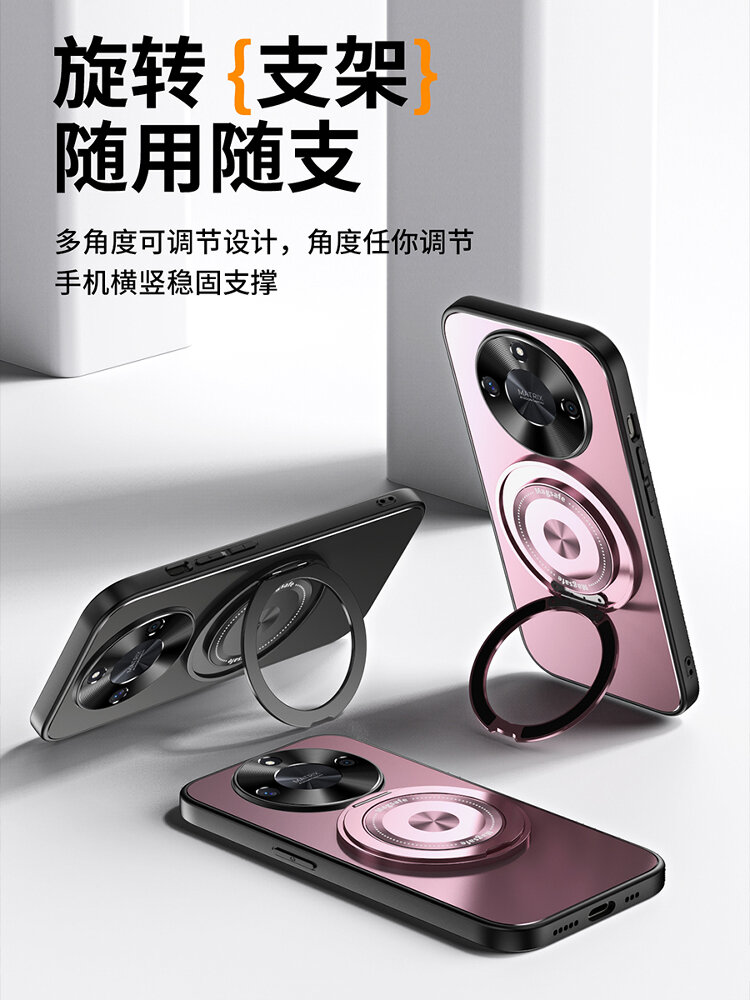Чехол для Honor X60i с поворотным кронштейном 360°, матовый, антипробуксовочный, темно-серый