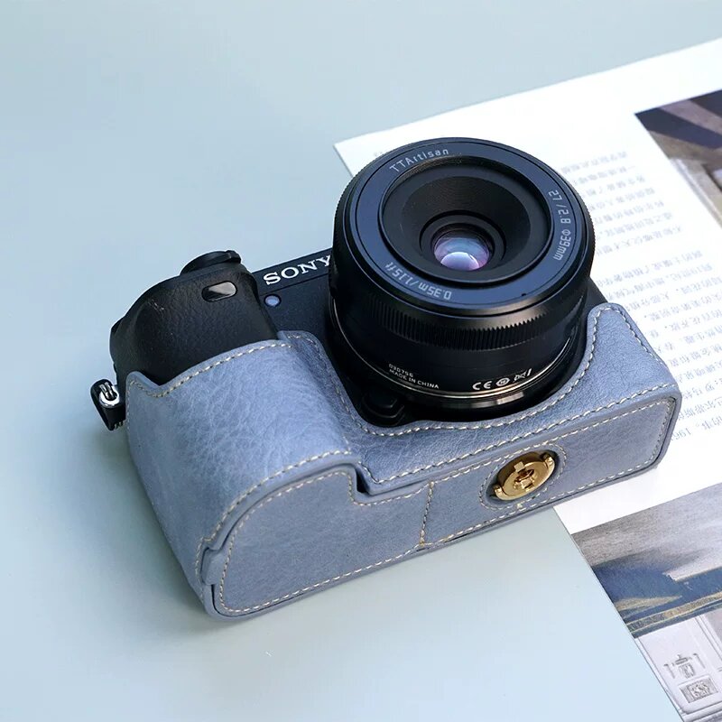 Совместимый чехол для камер Sony A6000/A6100/A6300/A6400 в синем цвете 68 с текстурой личи, одинарная подставка