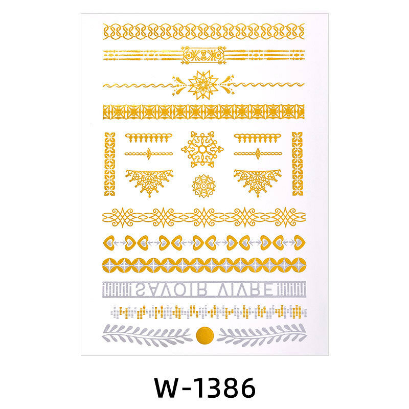 Водостойкие временные татуировки с золотой фольгой, временные татуировки в европейском и американском стиле с металлическим блеском, временные татуировки с серебряной фольгой.