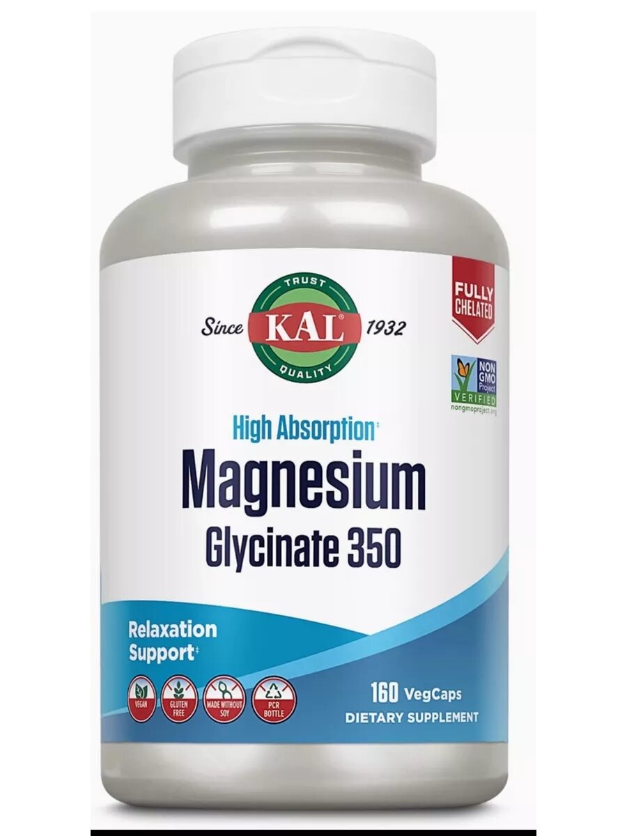 KAL, Magnesium Glycinate 350 mg Хелат Магния Глицинат 350 мг