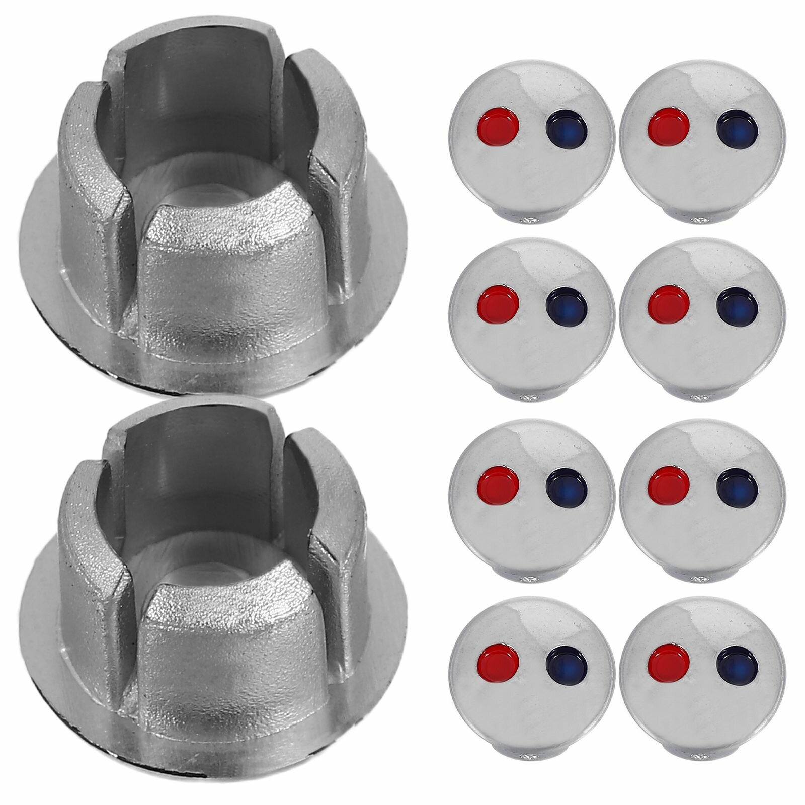 Серебристые крышки отверстий смесителя с индикаторами горячей и холодной воды для кухни, набор 10 шт