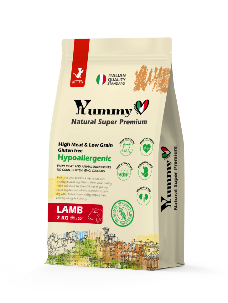 Сухой корм Yummy Linea для котят, беременных и кормящих кошек с ягненком - 2 кг