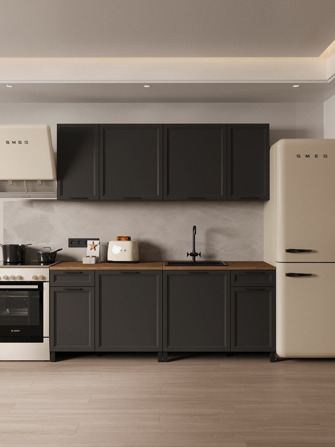 Кухонный гарнитур Римини 2м диамант серый со столешницей