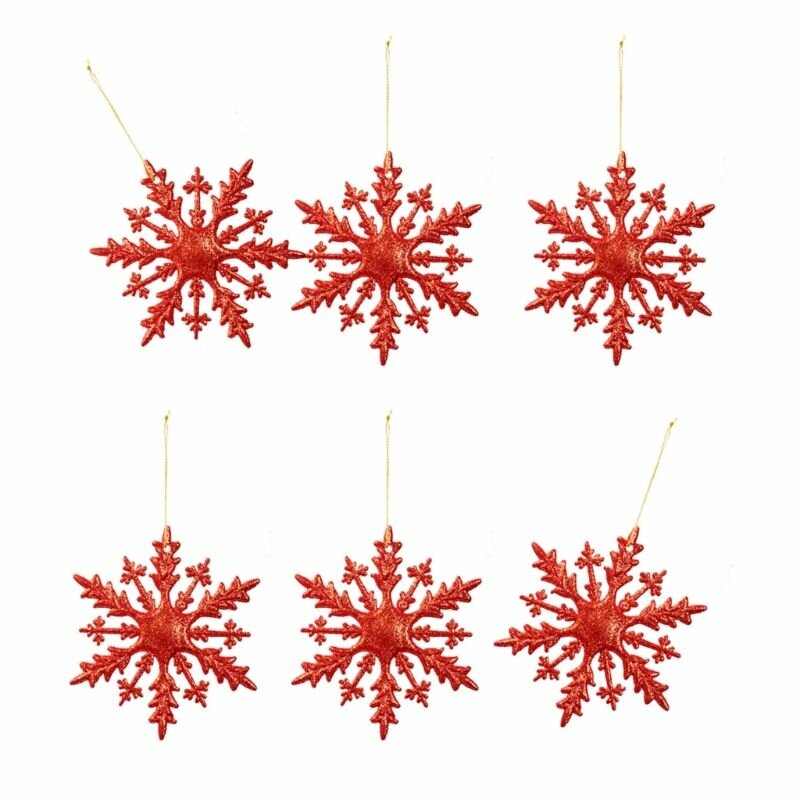 1 набор из 6 штук, рождественский цветной кулон в виде снежинки-красный