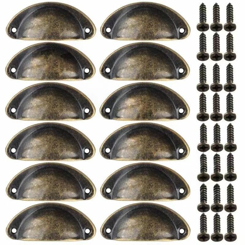 12 шт. Выдвижные ручки для чашек в виде ракушек, Винтажные, для выдвижного ящика шкафа