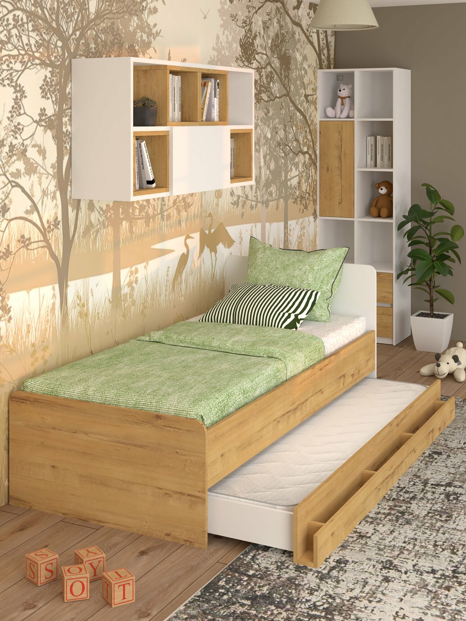 Есэндвич Grand Лаворо Кровать 90х200 с дополнительным спальным местом (Белый/Дуб бунратти) 203х93х80 см