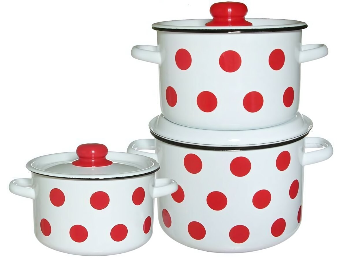 Набор кастрюль 'Горошки', 3 шт, объем 1.5/2.9/4.5л, эмалированная сталь