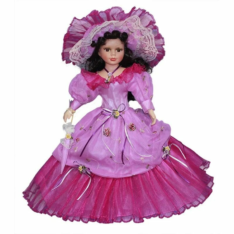 Фарфоровая кукла 40 см в викторианском стиле с деревянным кронштейном