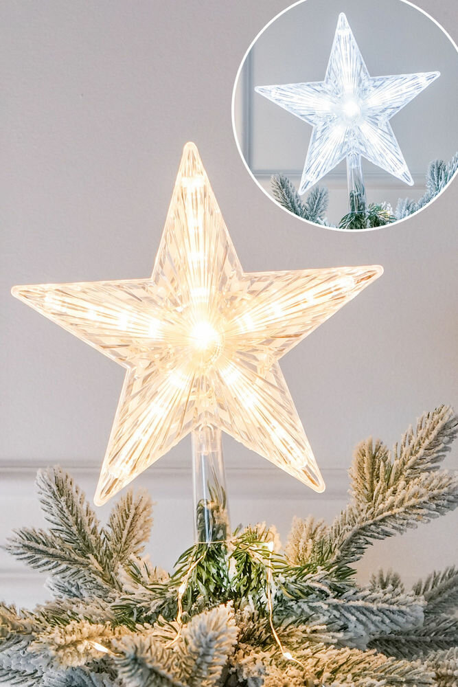 Светящаяся ёлочная верхушка звезда – сияние праздника, 21 тёплый/холодный белый LED-огонь, 22 см, пульт дистанционного управления, SNOWHOUSE ST21W-WW-USB-RC