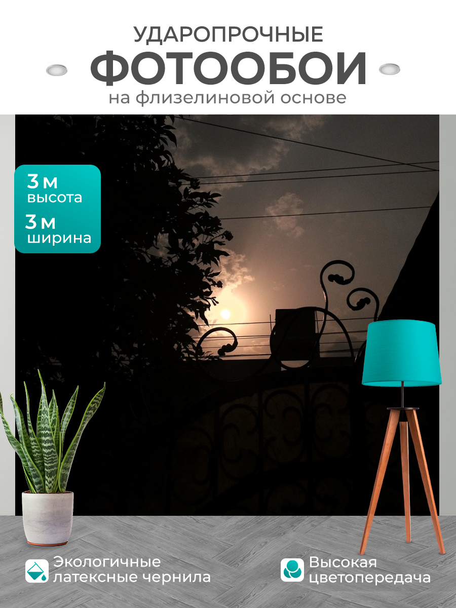 Фотообои моющиеся ударопрочные "Луна, темная ночь, дерево" 300x300 см. флизелиновые на стену