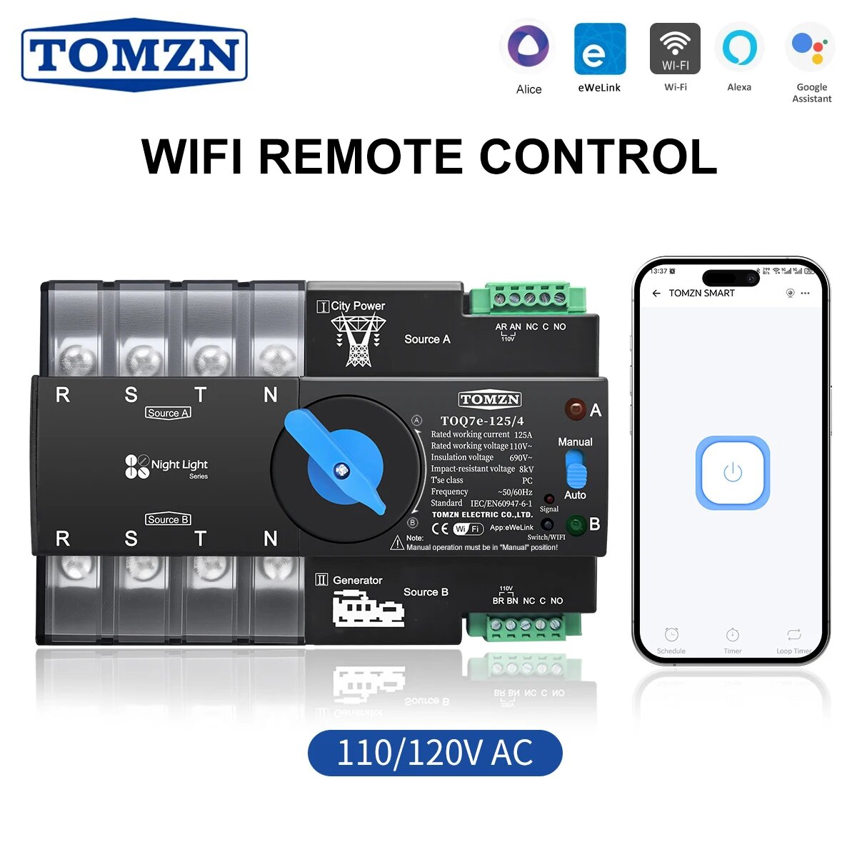 TOMZN Wi-Fi Умный АВР 110В/120В 125A