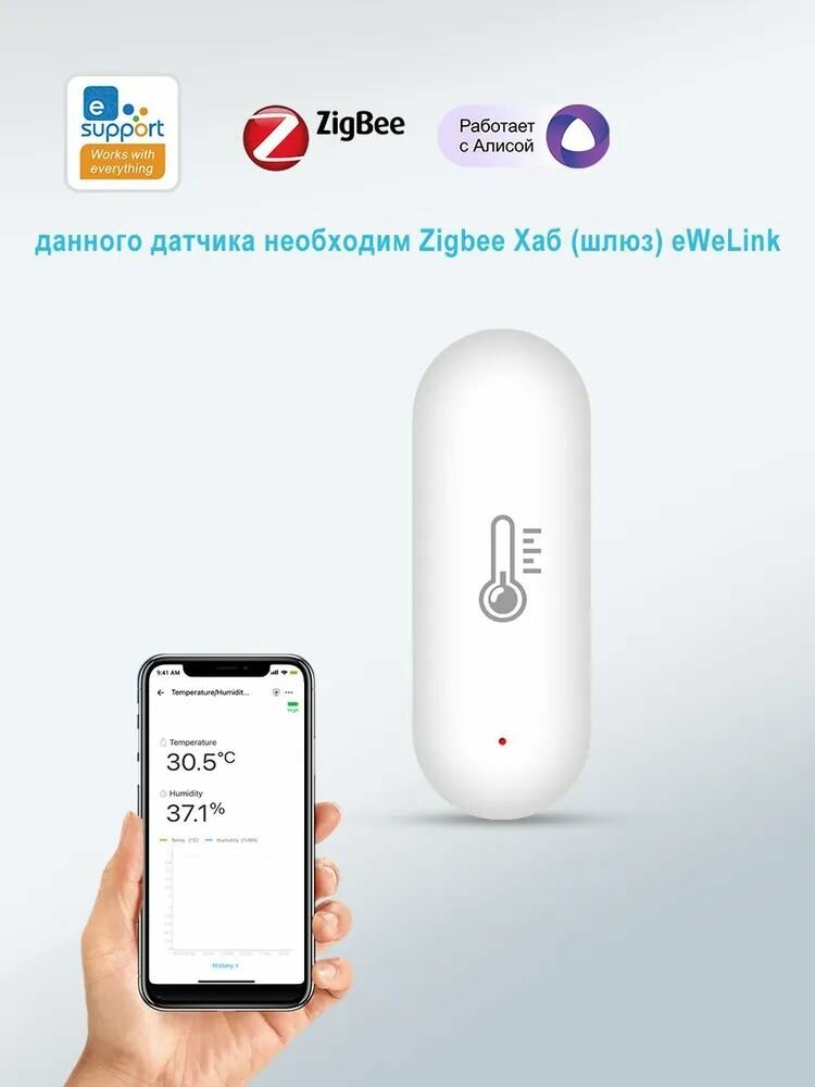 EWeLink умный Zigbee 3.0 датчик температуры и влажности с Алисой