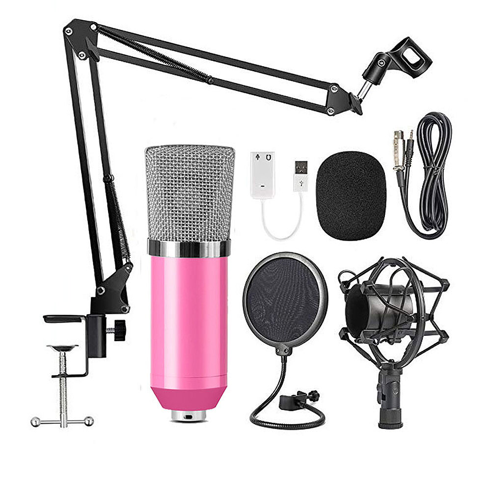 Professional BM700 Condenser Microphone Sound Recording Mic KTV Singing Studio Recording Kit Pink