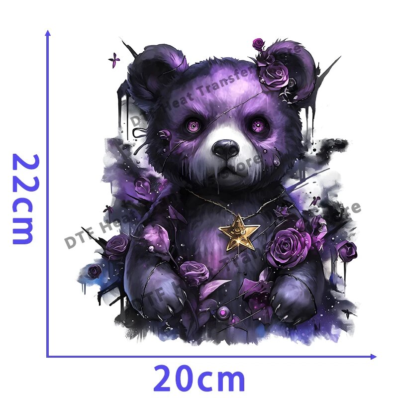 Фиолетовый винтажный медведь DTF нашивка JD70483