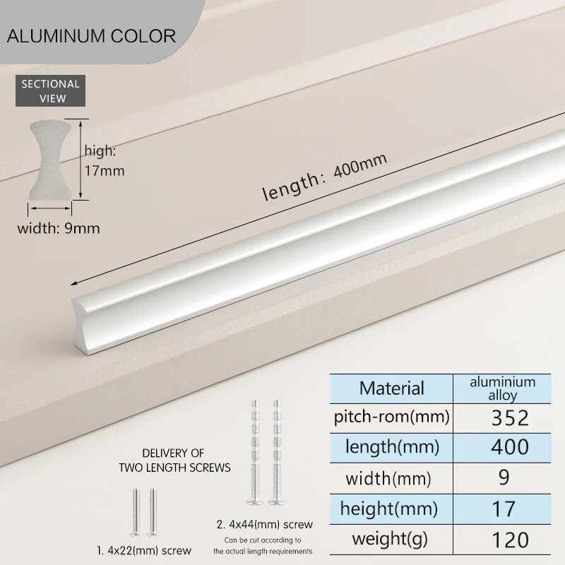 Простые современные дверные ручки шкафа из алюминиевого сплава, длинные ручки для гардероба, длина 500 мм, черные ручки для выдвижных ящиков, ручка для кухонного шкафа