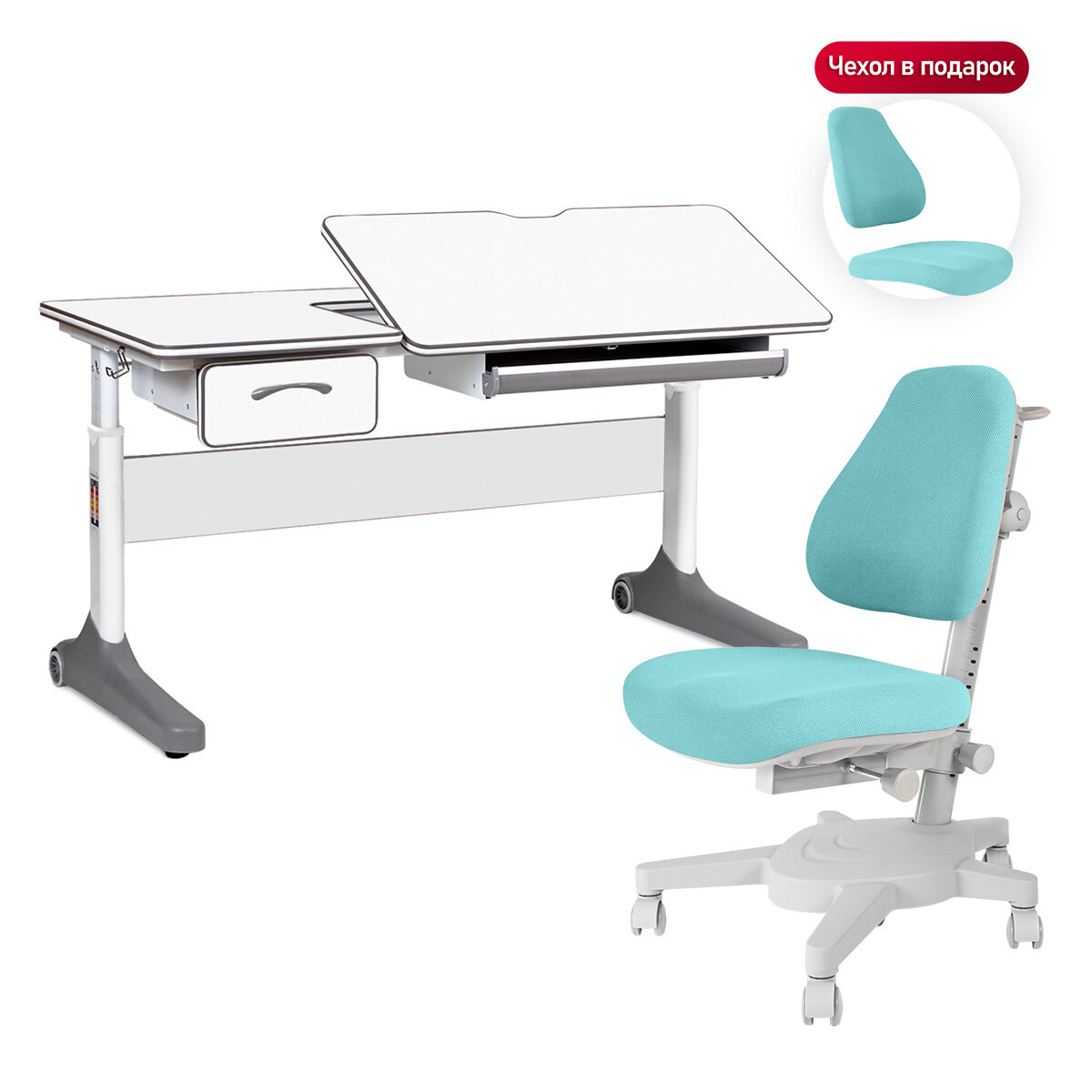 Комплект Anatomica Uniqa Lite парта + кресло белый/серый с мятным креслом Armata