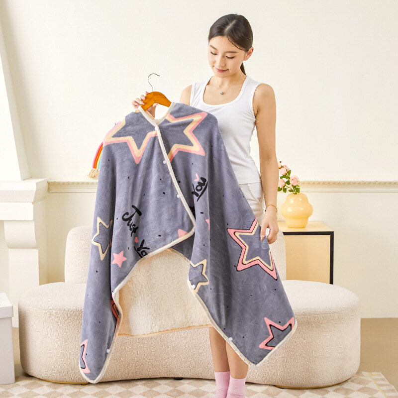 Молочный бархатный шаль-одеяло для офиса, детское одеяло для сна, зимнее утолщенное одеяло с капюшоном для студентов