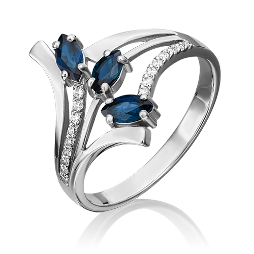 Кольцо, белое золото, 585 проба, сапфир, бриллиант