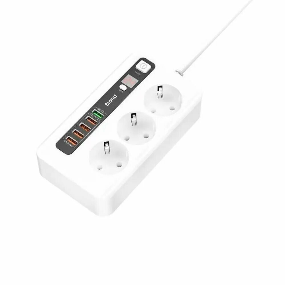 Умный сетевой фильтр с таймером и 5 USB (3 розетки, кабель 2 м)