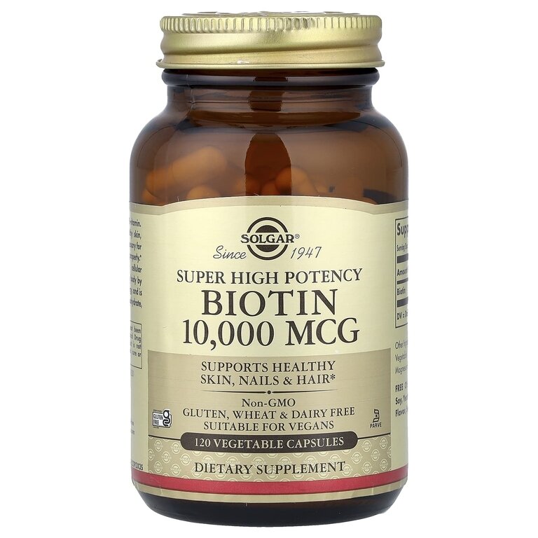 Solgar Biotin 10000 mcg, биотин, сверхвысокая эффективность, 10 000 мкг, 120 капсул