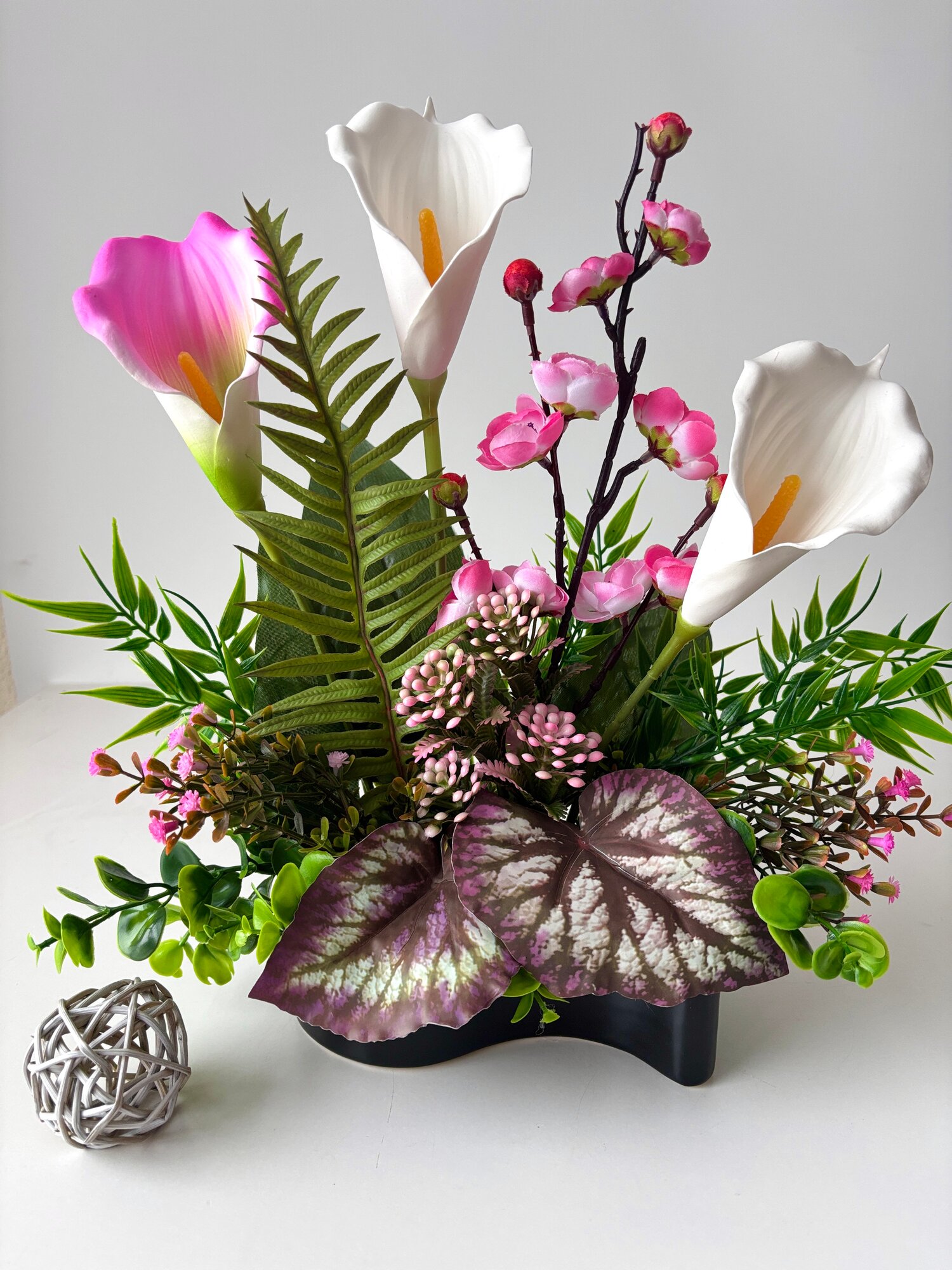 Искусственные цветы- каллы, суккулент, папоротник ФлораВи