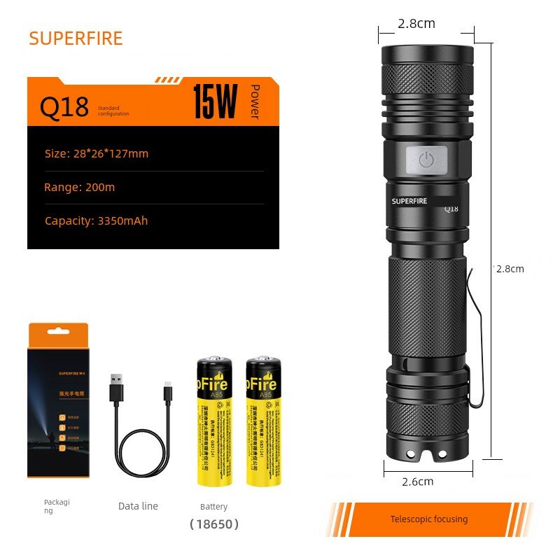 Supfire Q18 Двухбатарейный светодиодный фонарик 3350 мАч, перезаряжаемый компактный мини-фонарь для длительного