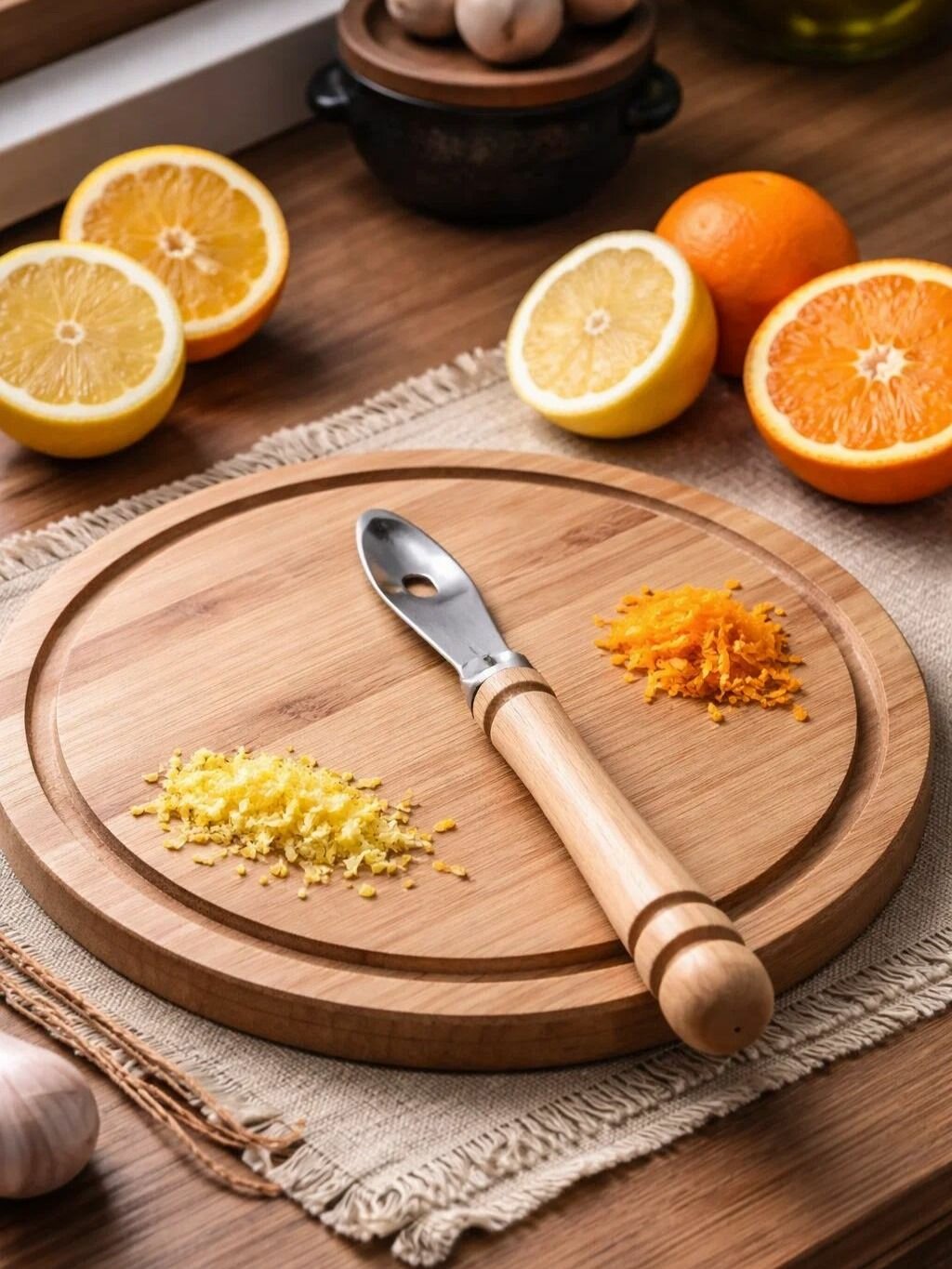 Карбовочный нож с деревянной ручкой, для чистки цедры цитруса.