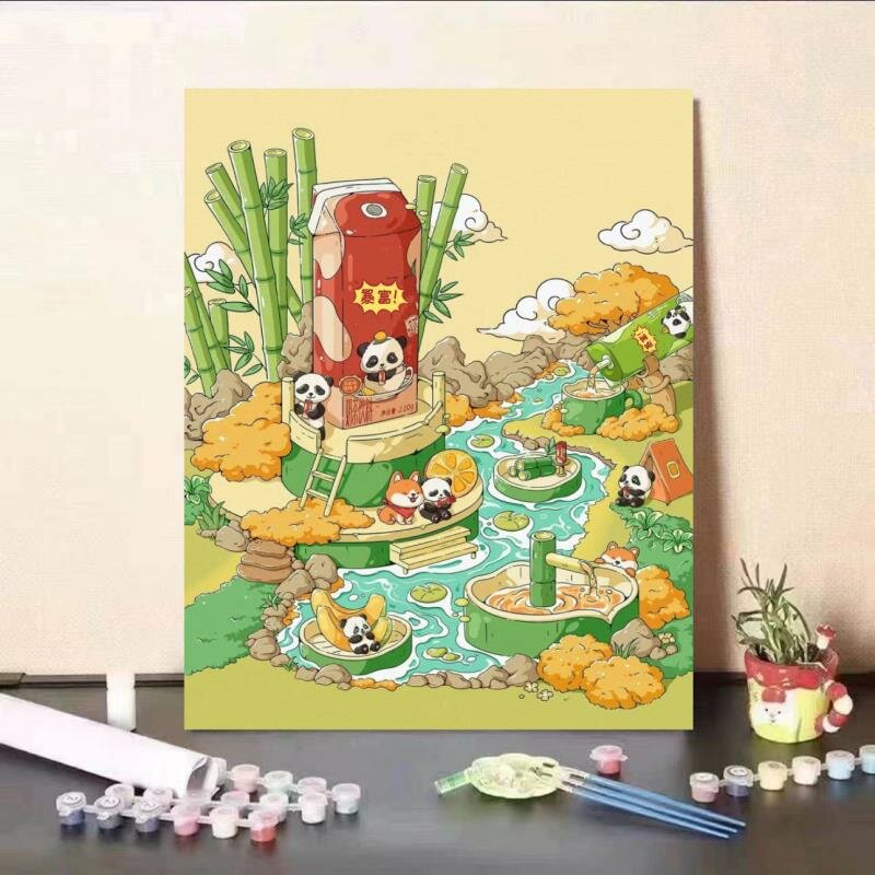 Цифровая масляная живопись Пейзаж Новая картина для гостиной Масляная цветная живопись DIY Раскраска Подарок Ручная работа Наполнение Панда Акриловая живопись