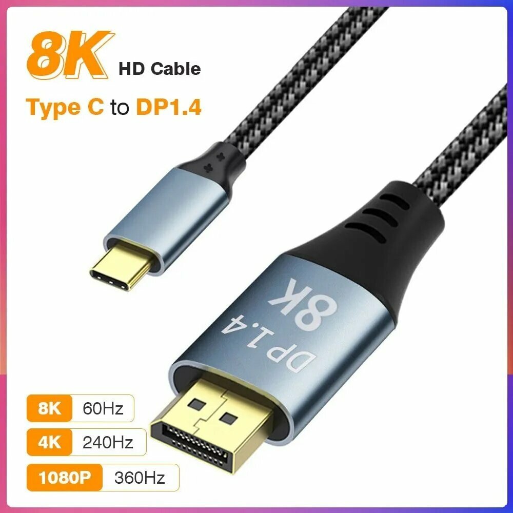 Reei Min Аудиокабель USB Type-C/DisplayPort, 0.5 м, черный, белый